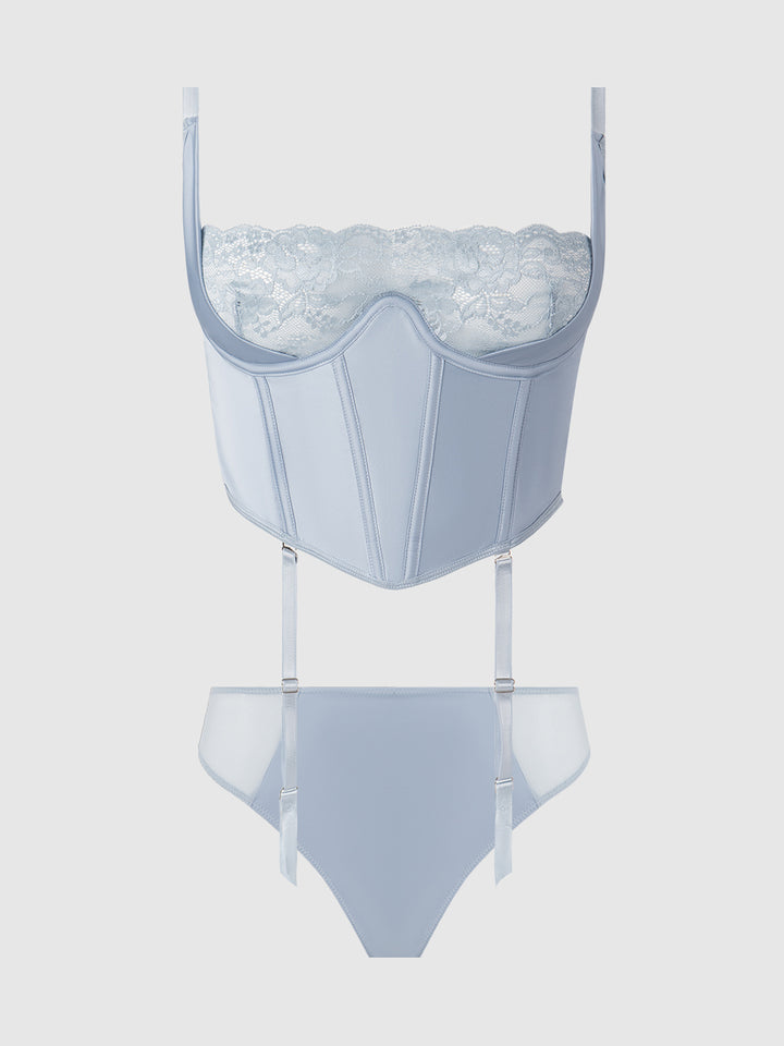 SIENNA SATIN & LACE BUSTIER & CHEEKY SET – House of Desire